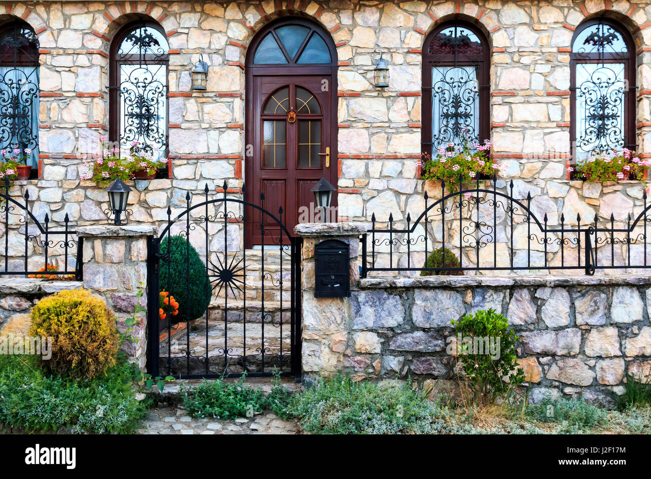 Macedonia, Ohrid and Lake Ohrid. Facade of a private house. Ohrid is ...