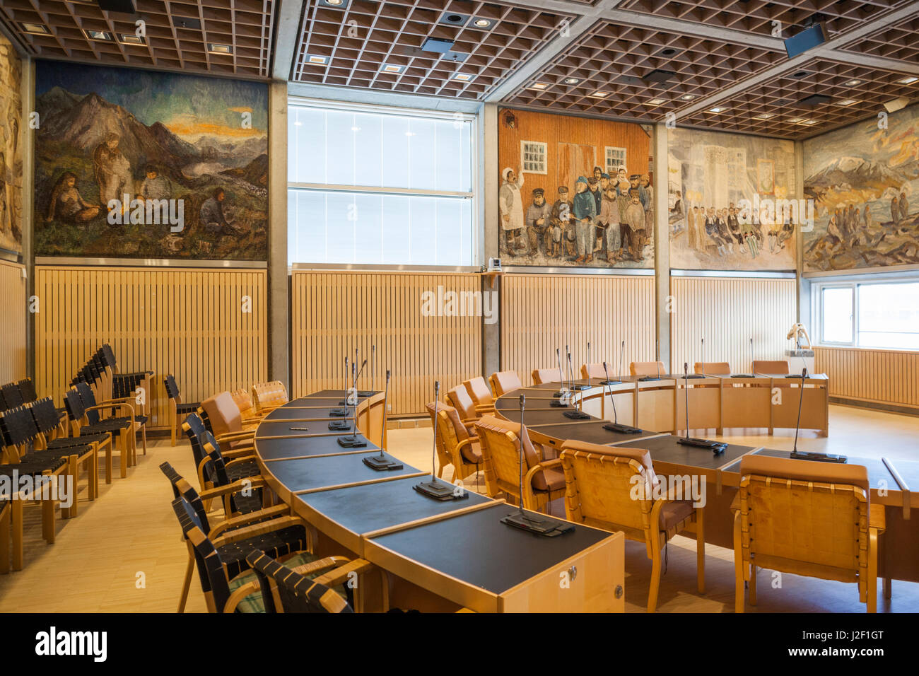 Greenland, Nuuk, Nuuk City Hall, council chambers with Hans Lynge ...
