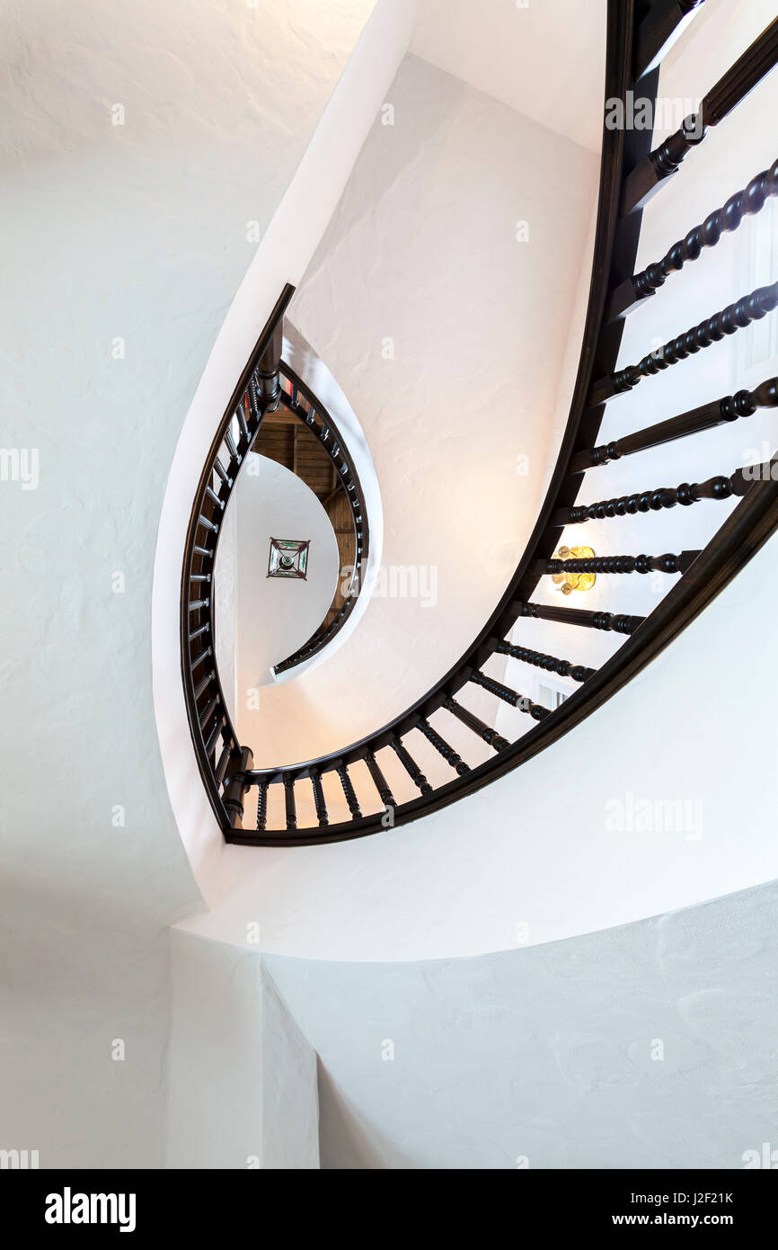 Looking up at architectural details of an ornate spiral staircase Stock ...