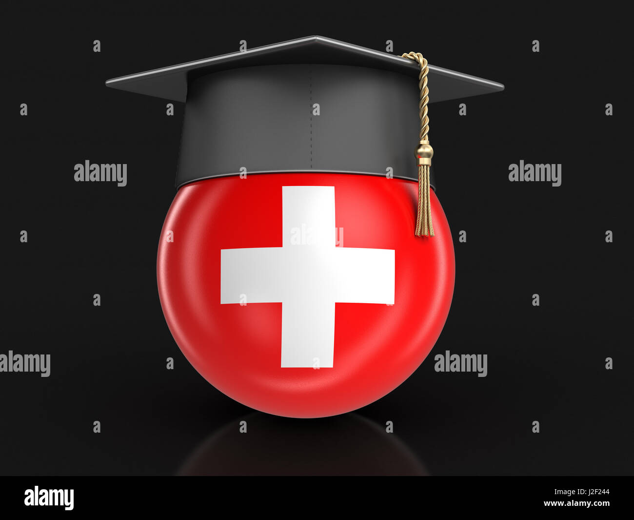 Graduation cap and Swiss flag. Image with clipping path Stock Photo - Alamy