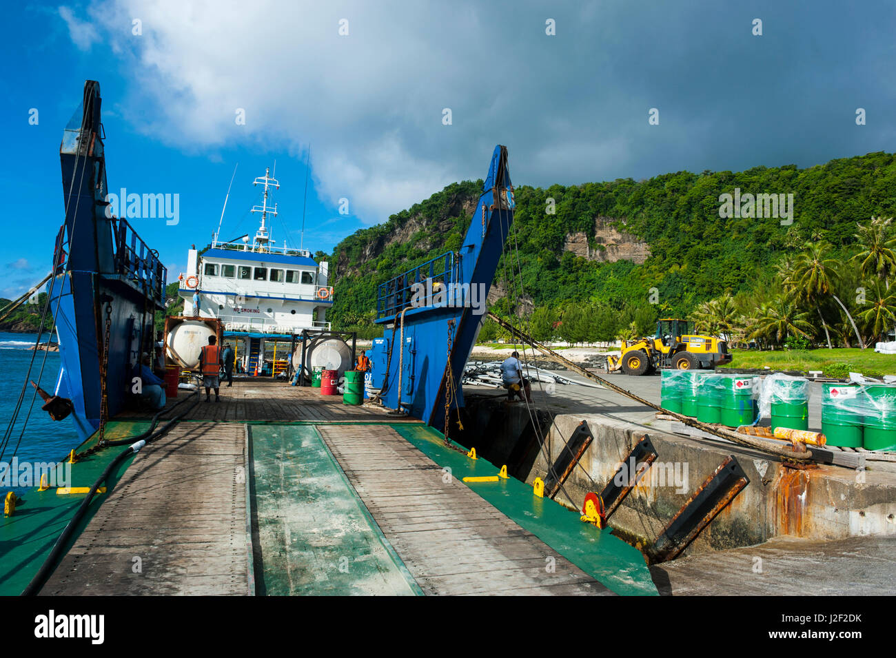 Cargo boat in the harbor of Tau Island, Manuas, American Samoa, South ...