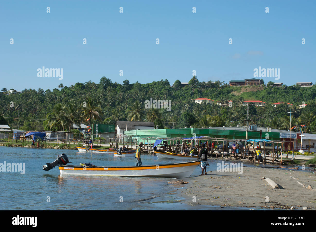 Melanesia, Papua New Guinea. Village of Vanimo. Coastal view of Vanimo ...