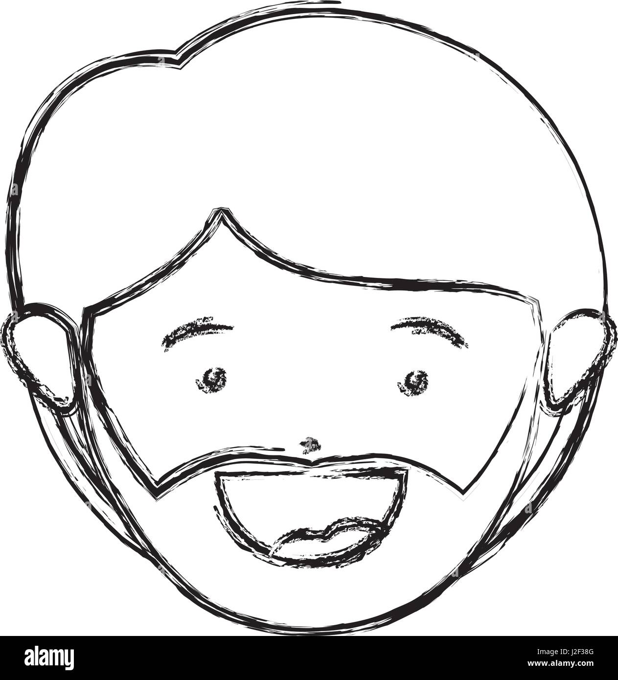 monochrome hand drawing contour of smiling face of man with beard and ...