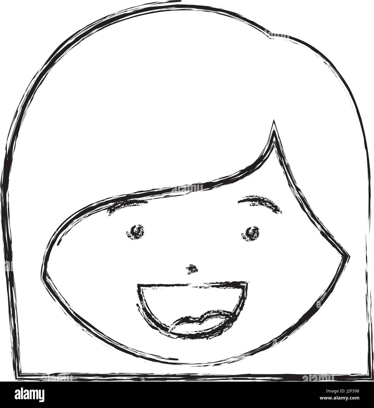 monochrome hand drawing contour of smiling girl face with long hair ...