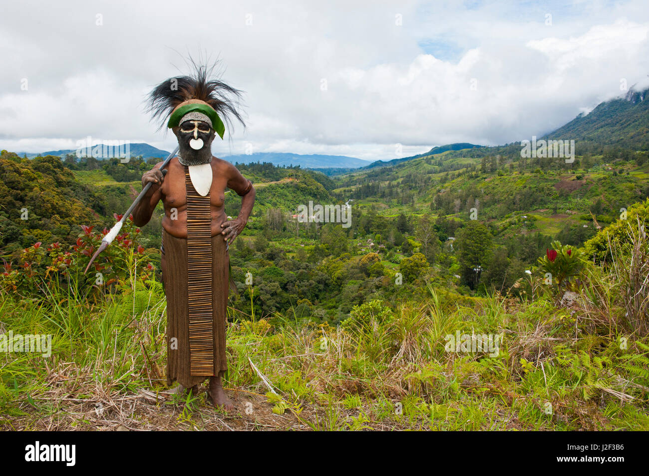 Colorfully dressed local tribal chief in the Highlands of Papua New ...