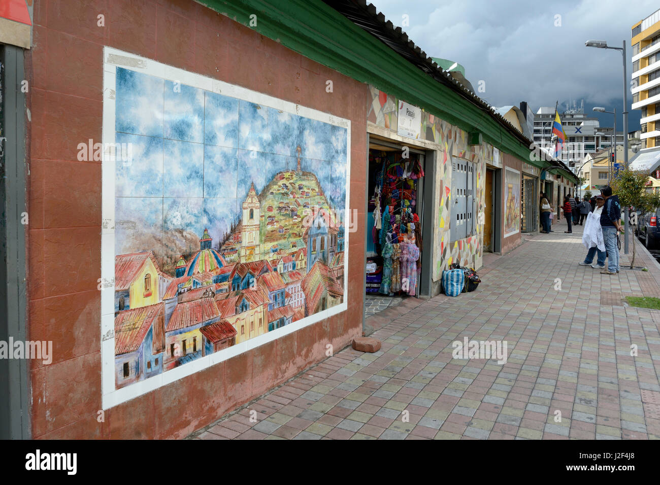 Ecuador, Pichincha, Quito. Mural of Quito at the Placa do Mercado La ...