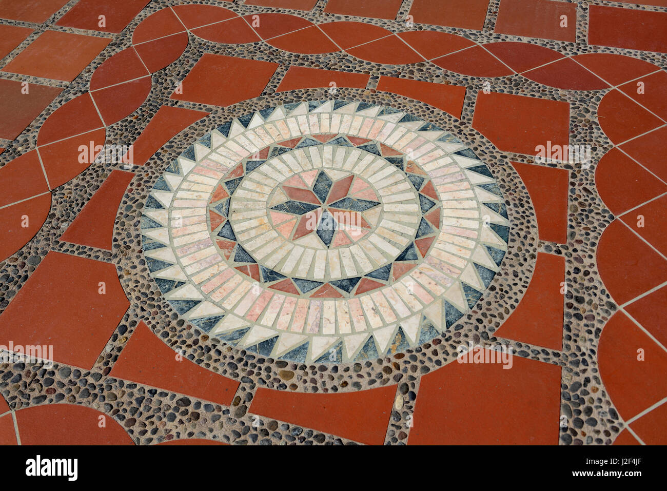 Ecuador, Pichincha, Quito. Geometric tile floor, Rincon de Puembo ...