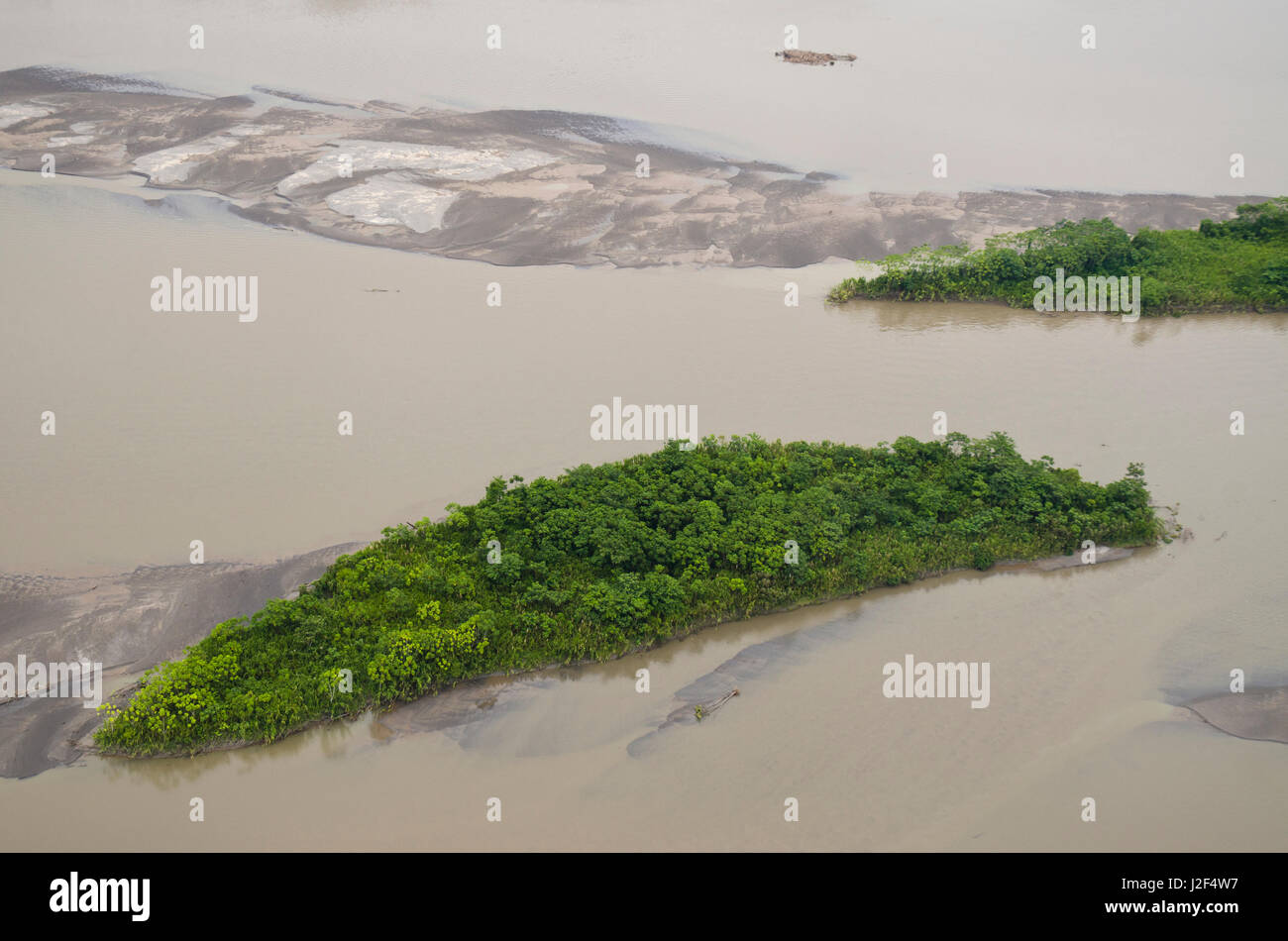 Sandbank in River, Napo River, Amazon Rainforest bordering Yasuni ...