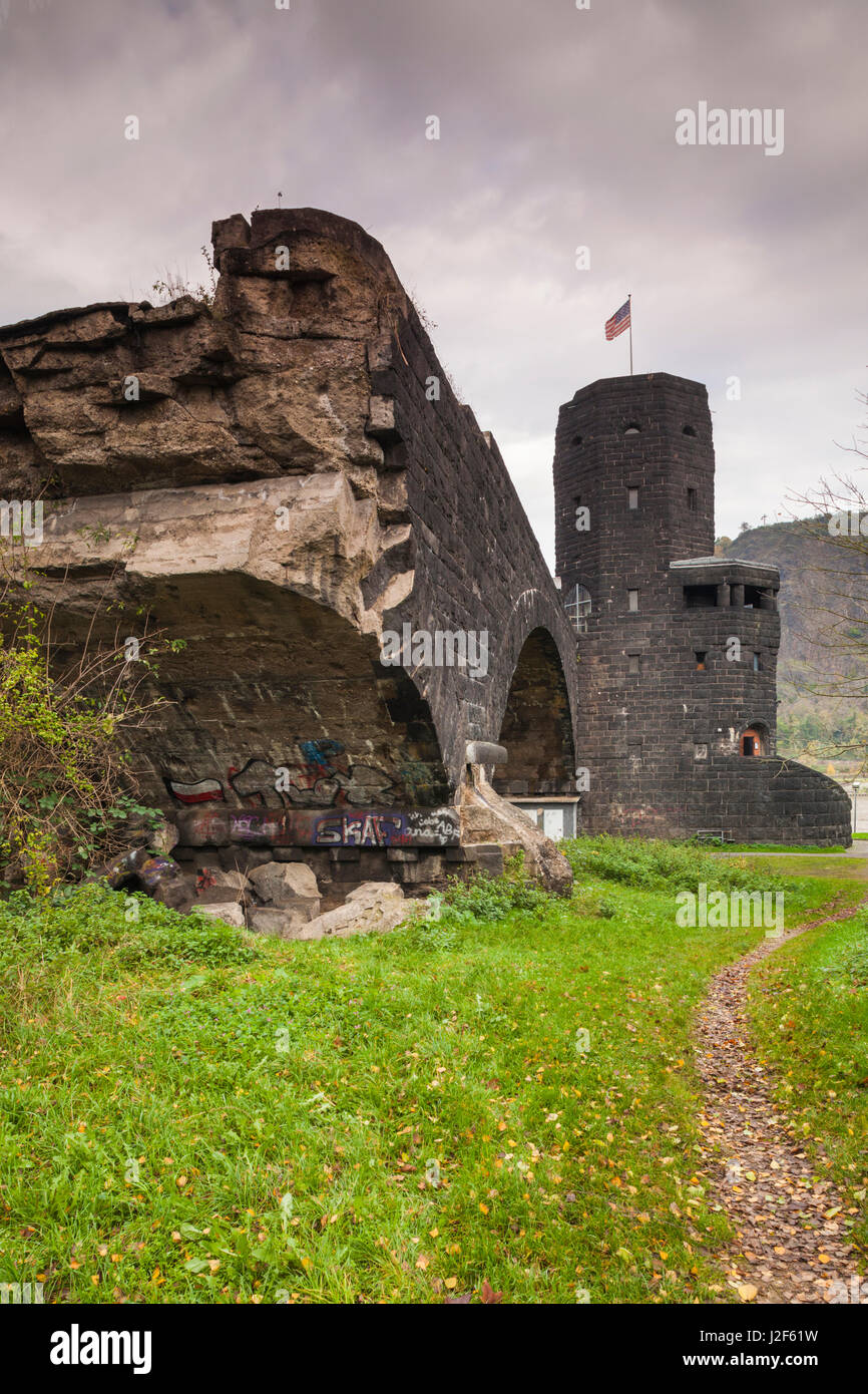 Germany, Rhineland-Pfalz, Remagen, ruins of the Bridge at Remagen, the ...
