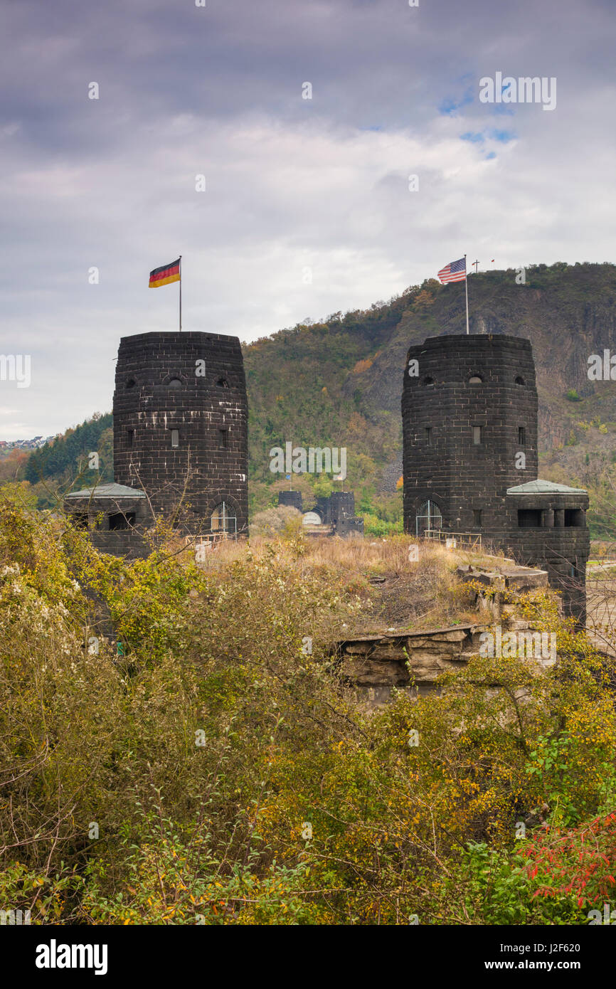 Germany, Rhineland-Pfalz, Remagen, ruins of the Bridge at Remagen, the ...