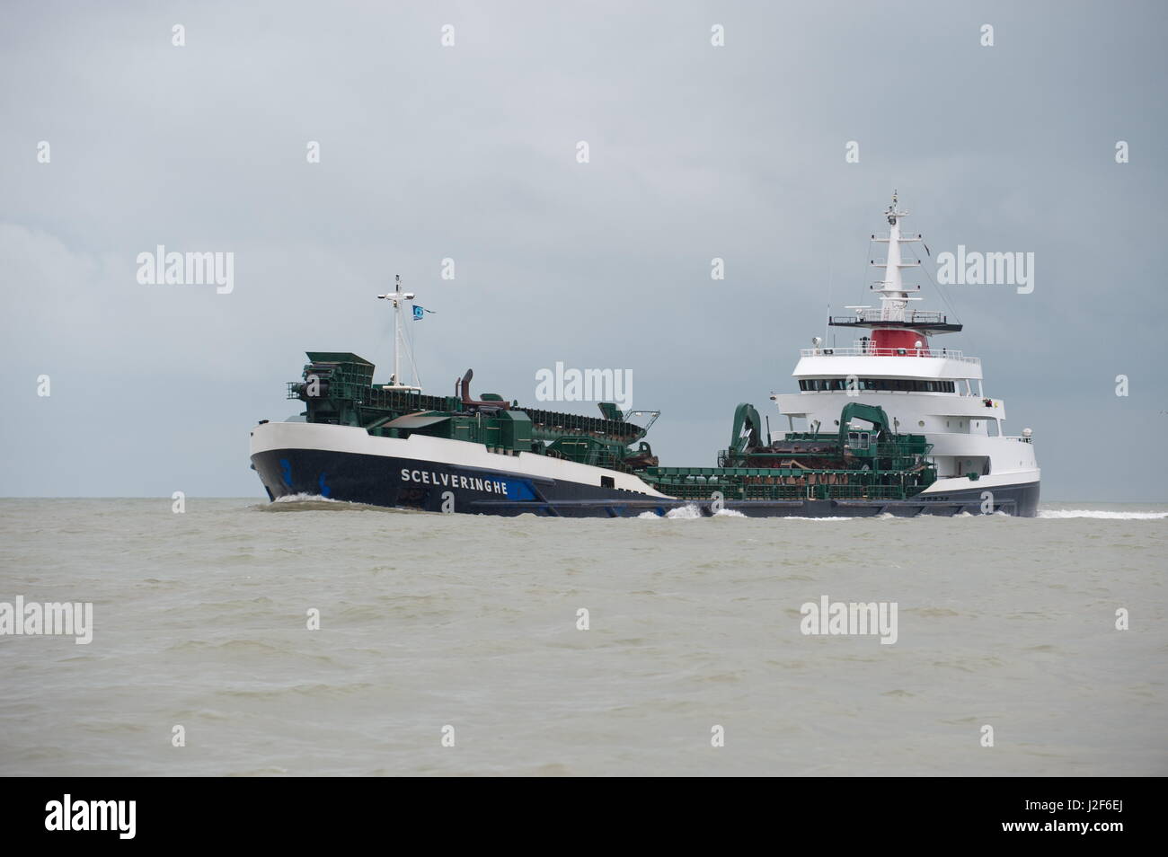 Sand vessel brining a load of sand (North Sea bottom sediment) to ...