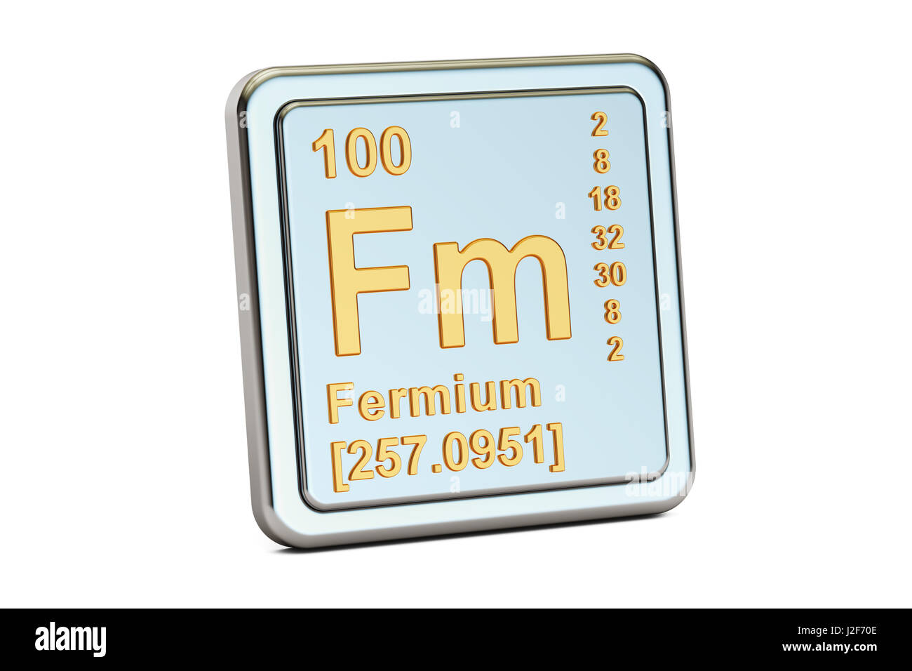 Fermium Fm, chemical element sign. 3D rendering isolated on white ...