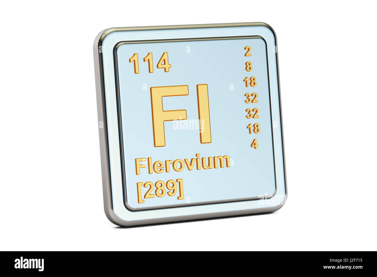 Flerovium Fl, chemical element sign. 3D rendering isolated on white ...