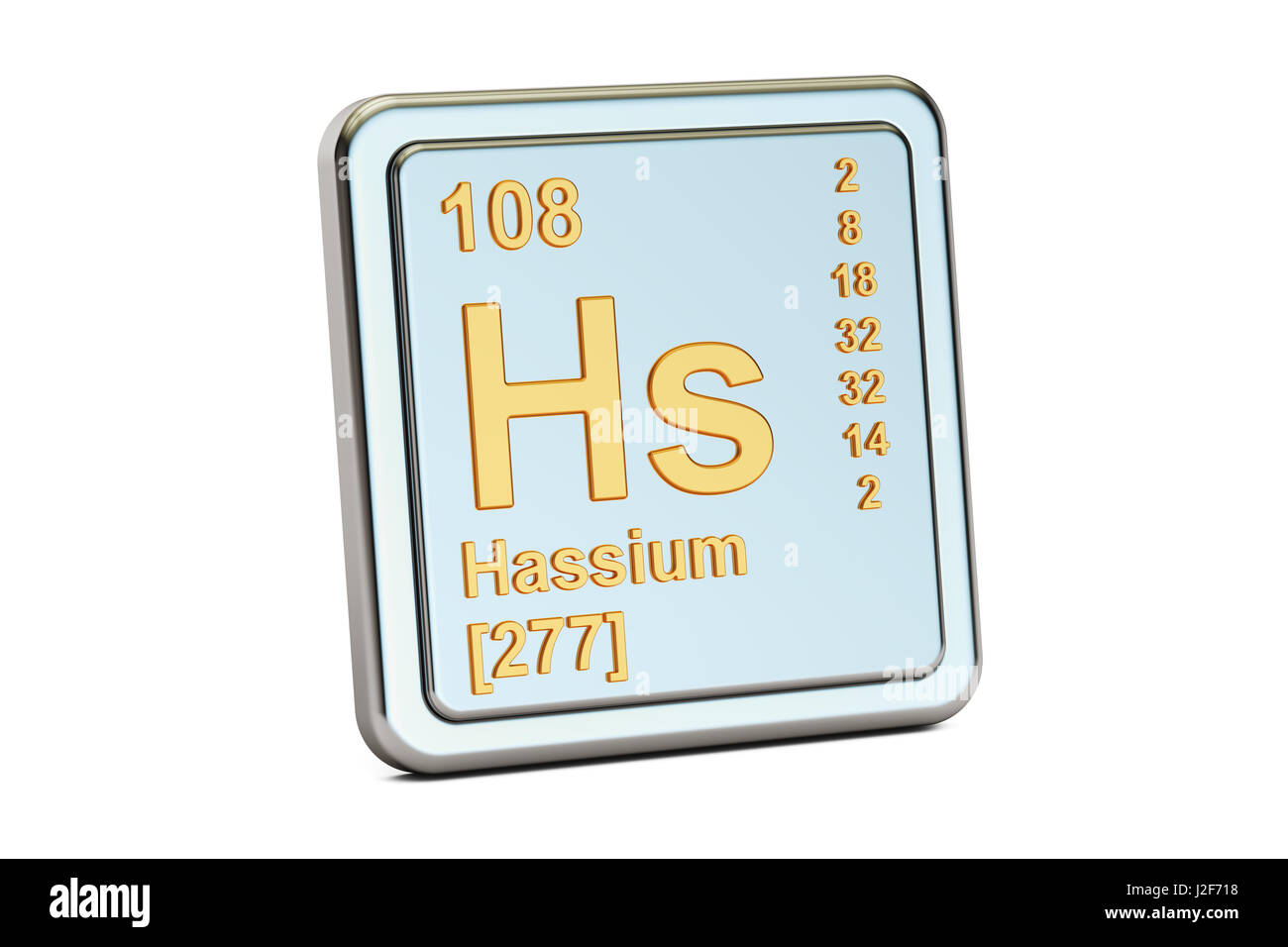 Hassium Hs, chemical element sign. 3D rendering isolated on white ...