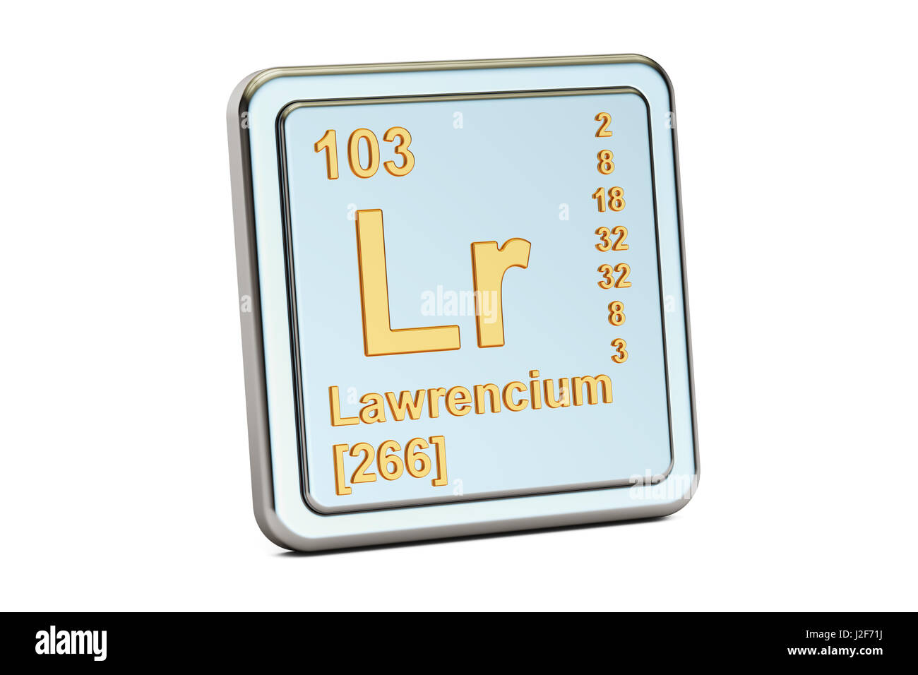 Lawrencium Lr, chemical element sign. 3D renderingisolated on white ...