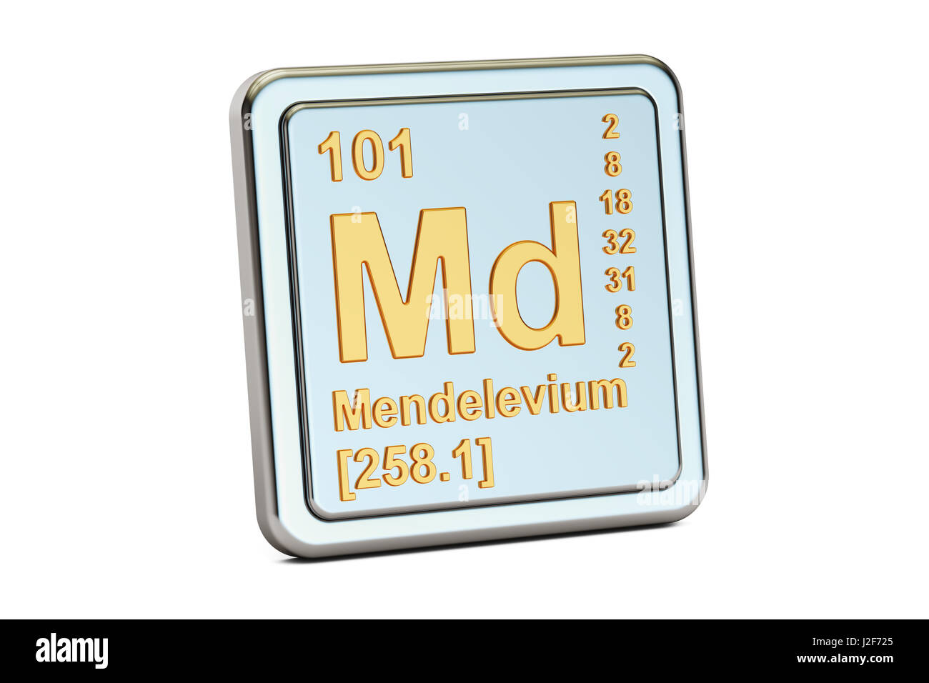 Mendelevium Md, chemical element sign. 3D renderingisolated on white ...