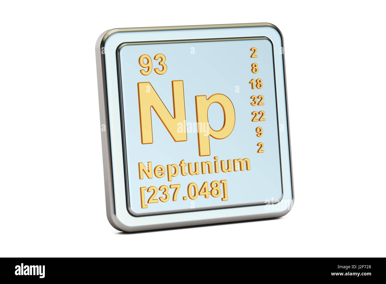 Neptunium Np, chemical element sign. 3D rendering isolated on white ...