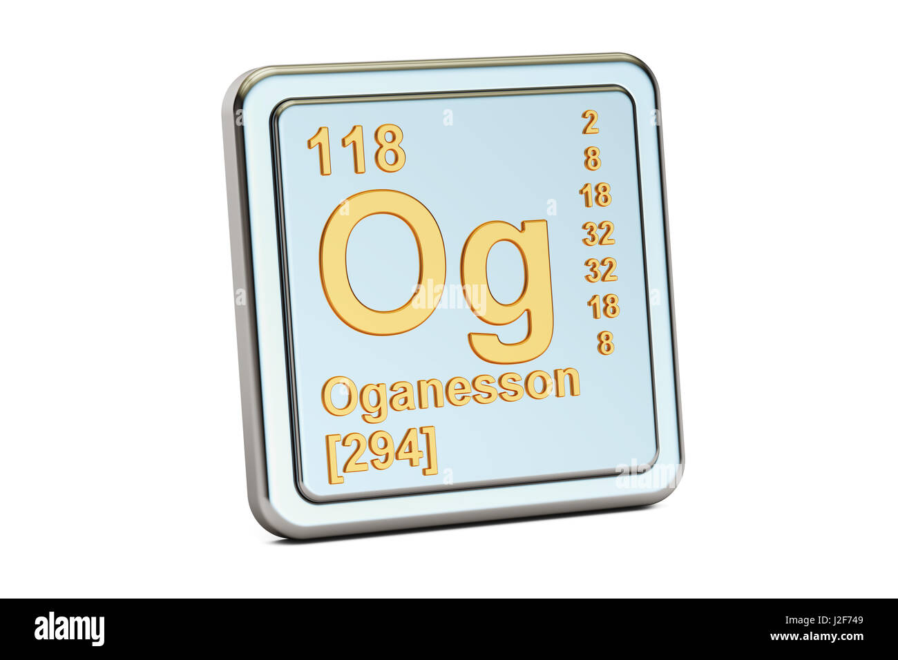 Oganesson Og, chemical element sign. 3D rendering isolated on white ...