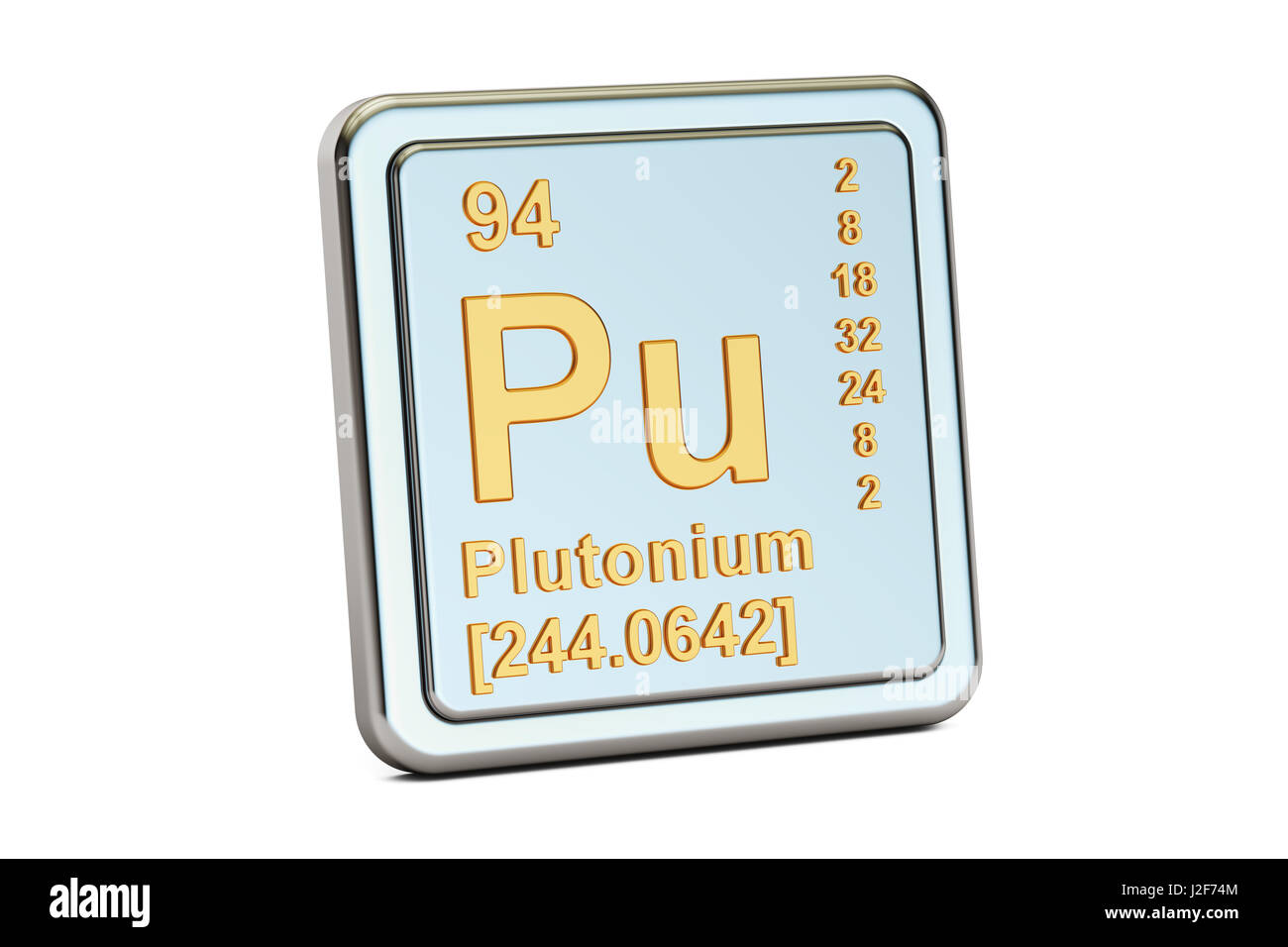 Plutonium Pu, chemical element sign. 3D rendering isolated on white ...