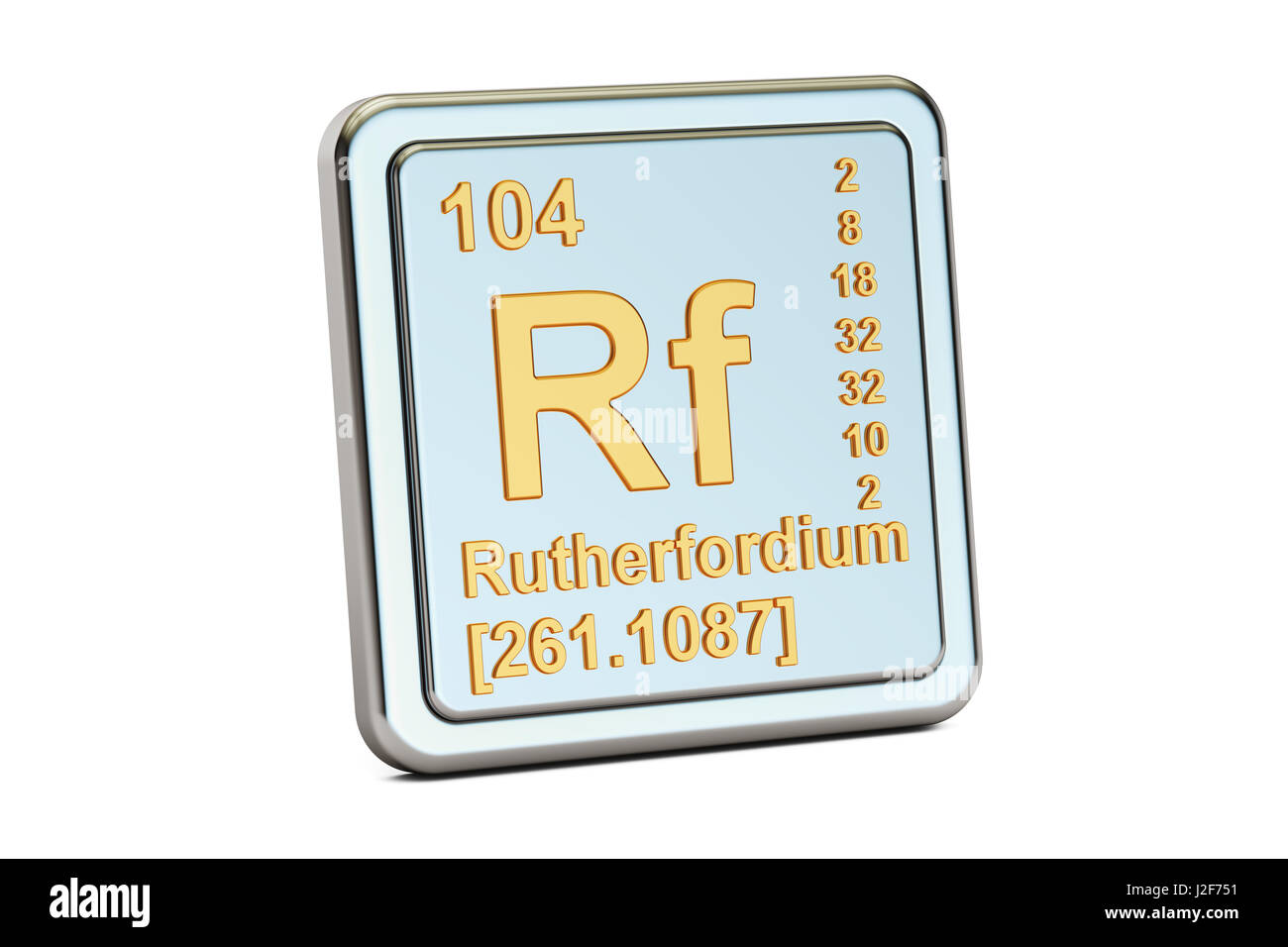 Rutherfordium Rf, chemical element sign. 3D rendering isolated on white ...