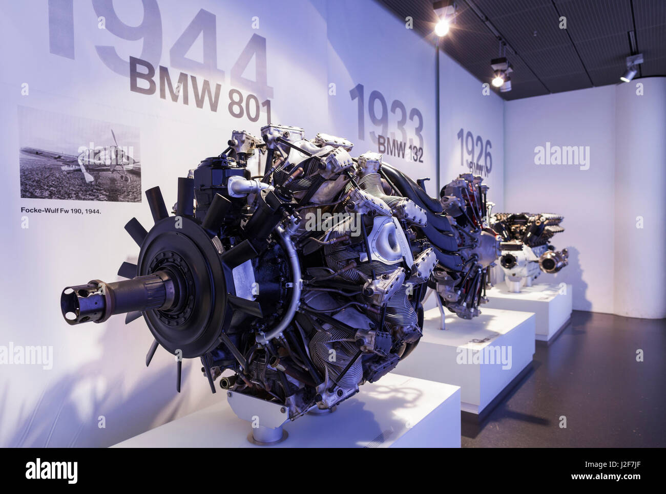 Germany, Bavaria, Munich, BMW Museum, display of BMW aircraft engines ...