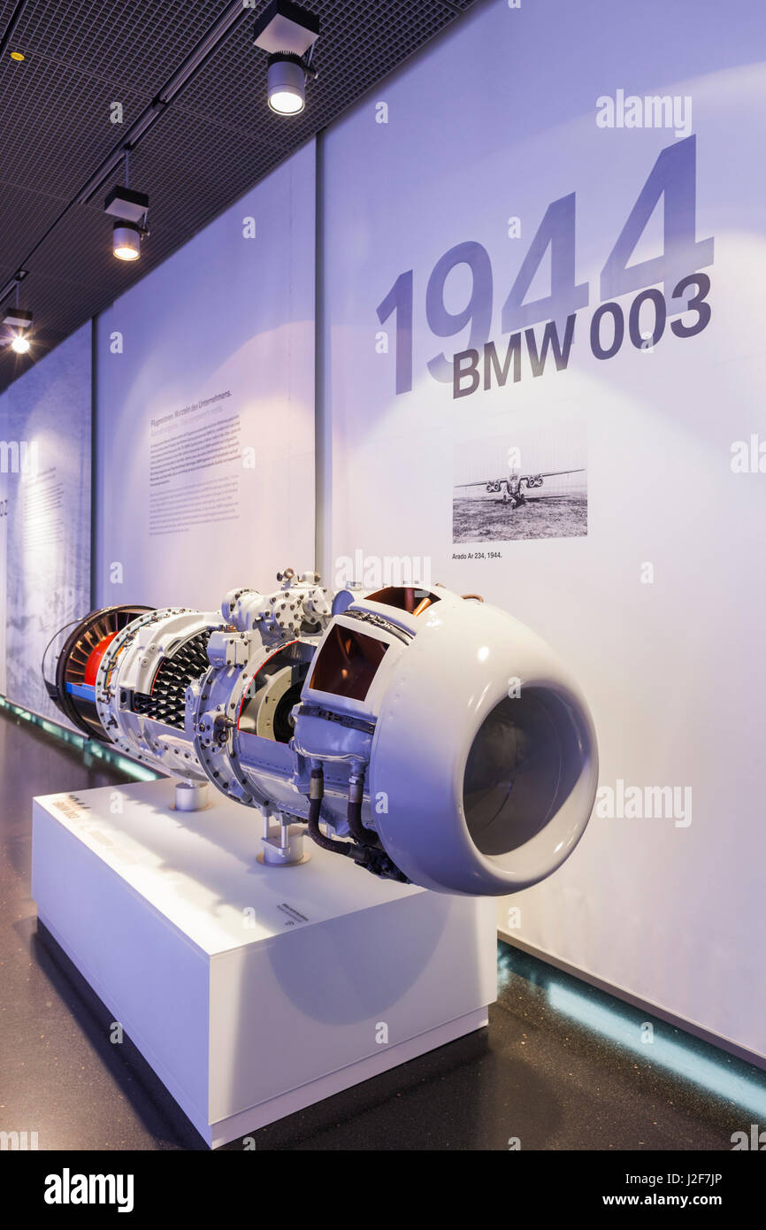 Germany, Bavaria, Munich, BMW Museum, display of BMW aircraft engines ...