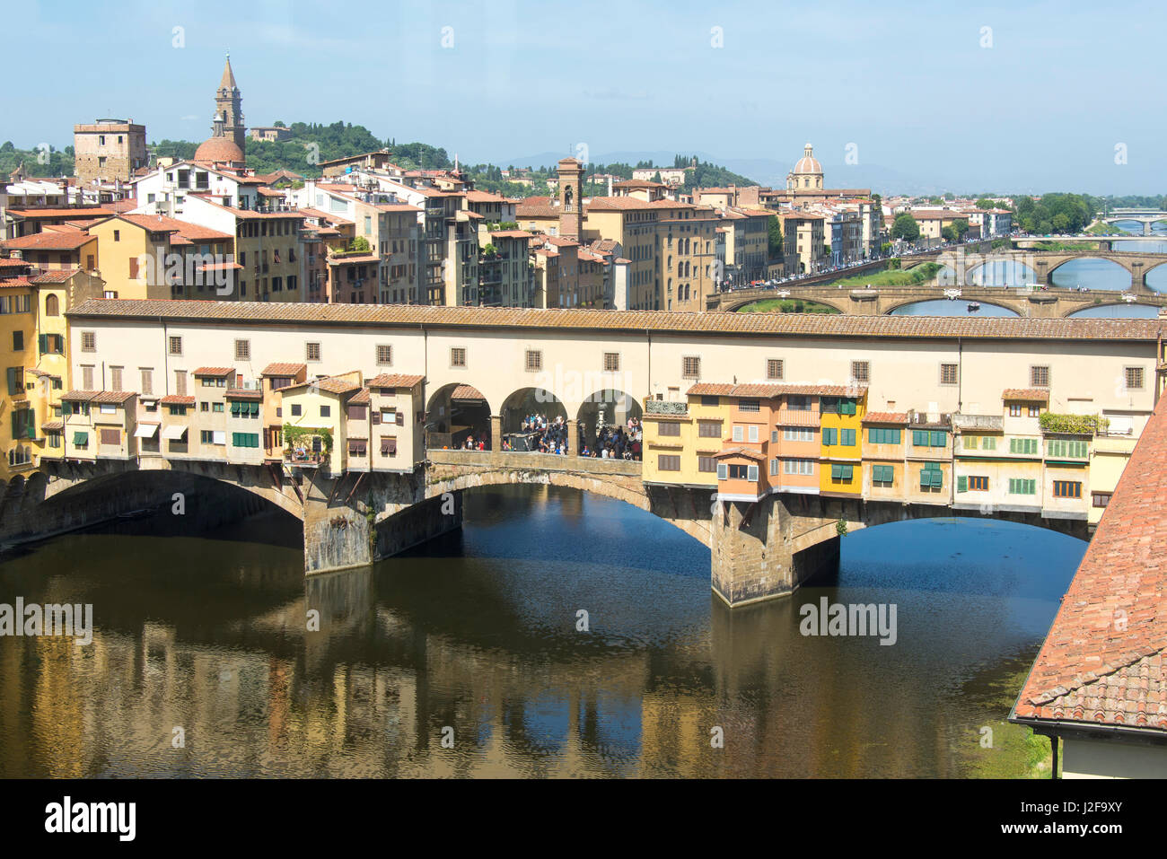 Europe, Italy, Florence. View of Arno River and Ponte Vecchio from ...