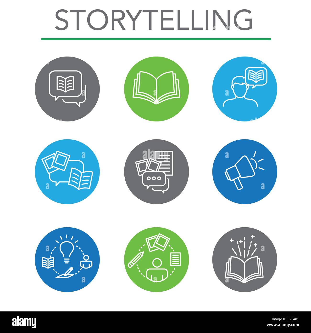 Storytelling Icon Set with Speech Bubbles and Books Stock Vector Image ...