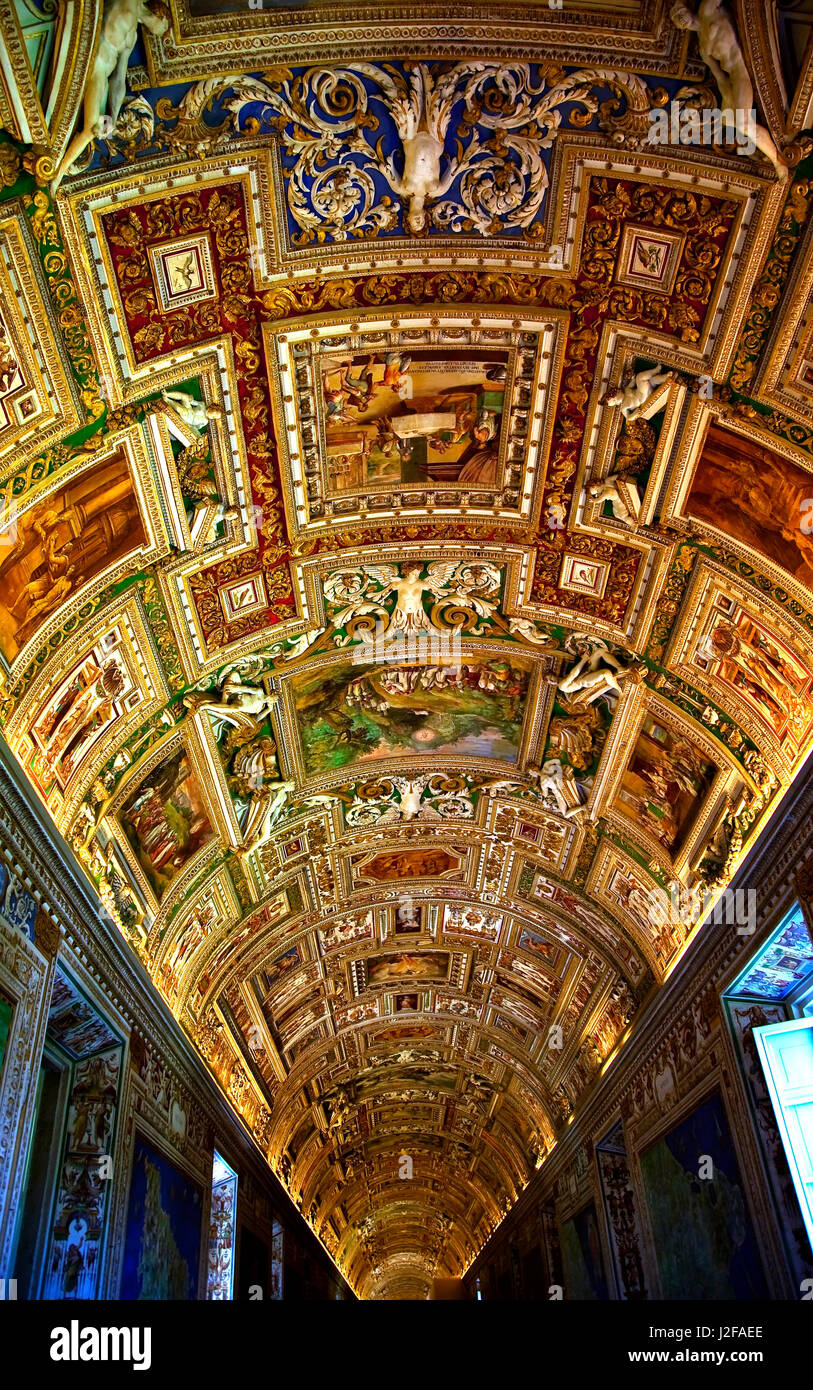 Vatican Museum Map Room Inside Ornate Sculptured Ceiling Stock Photo - Alamy