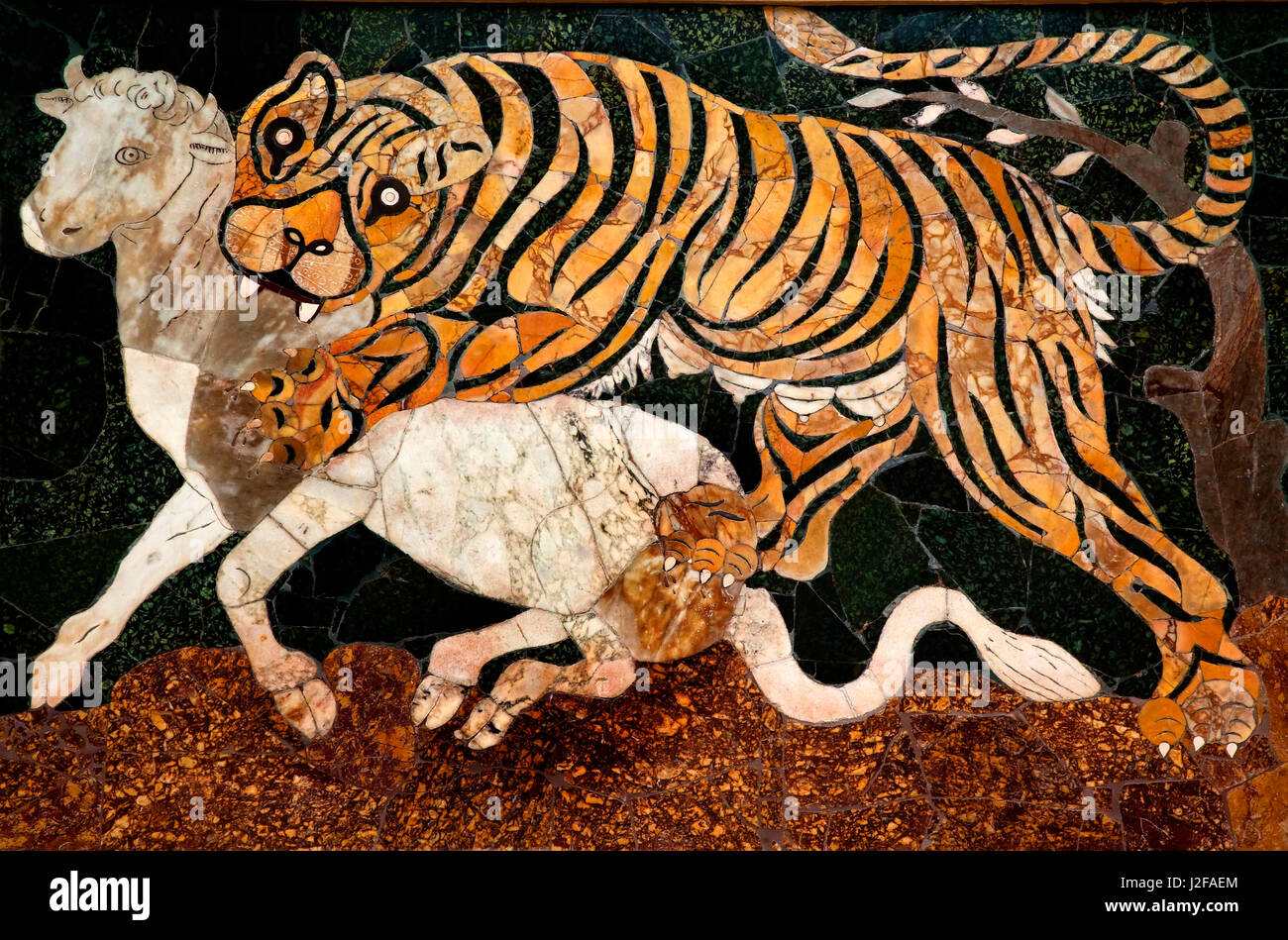 Ancient Roman Mosaic Tiger Hunting White Bull Capitoline Museum, Rome ...