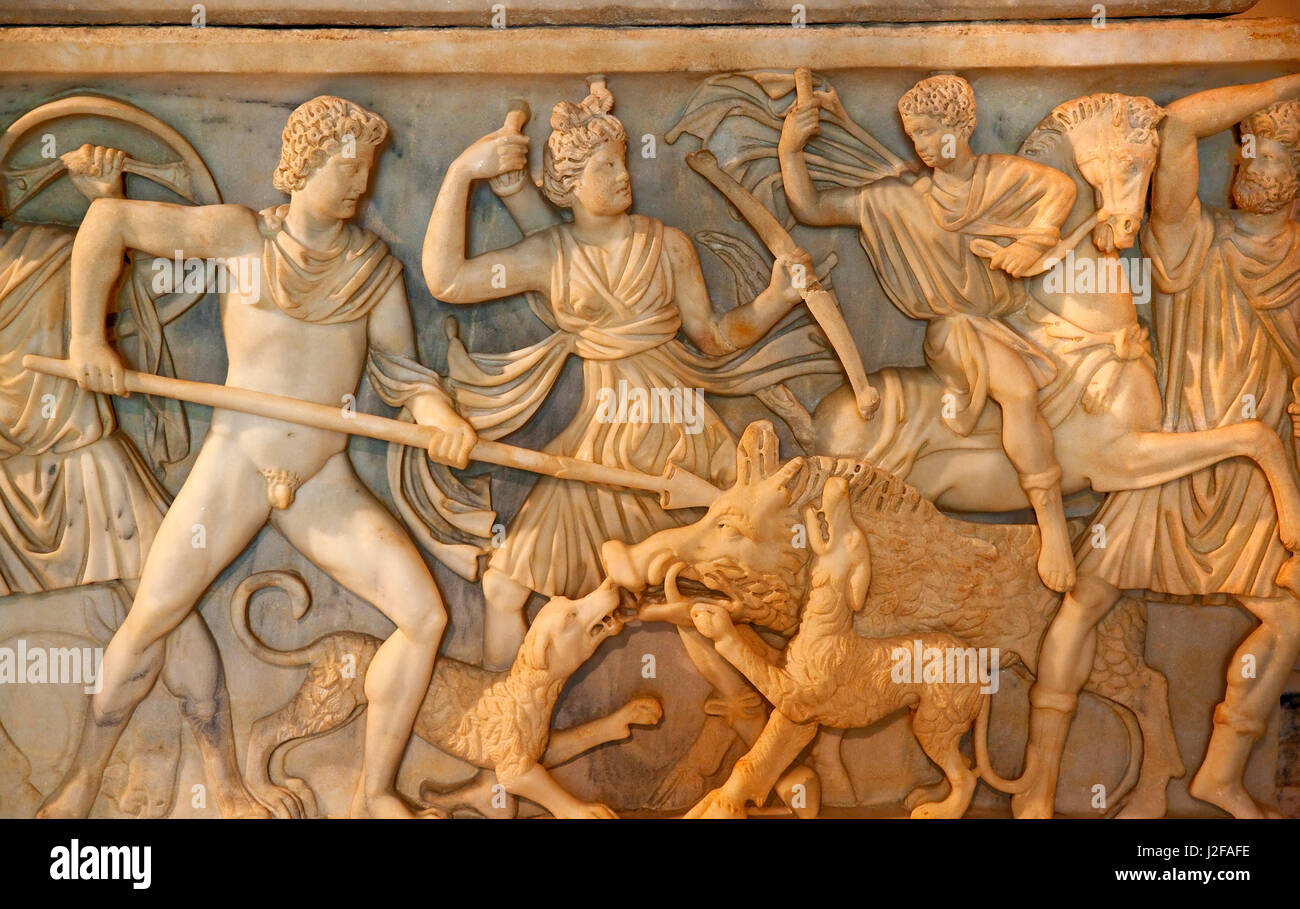 Ancient Roman Hunt Sculpture Burial Box Details Capitoline Museum, Rome ...