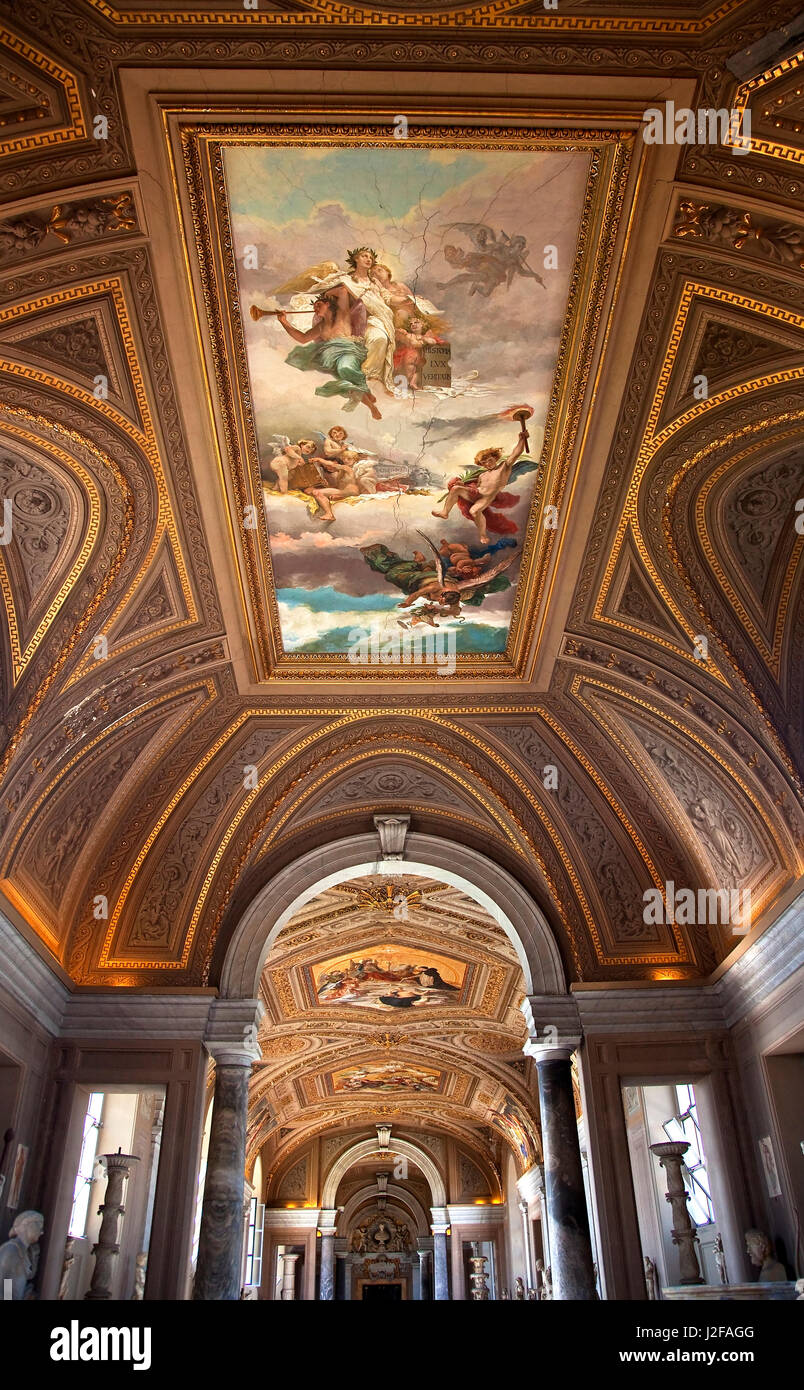 Vatican Museum Inside Ornate Painted Golden Ceiling, Rome, Italy Stock ...