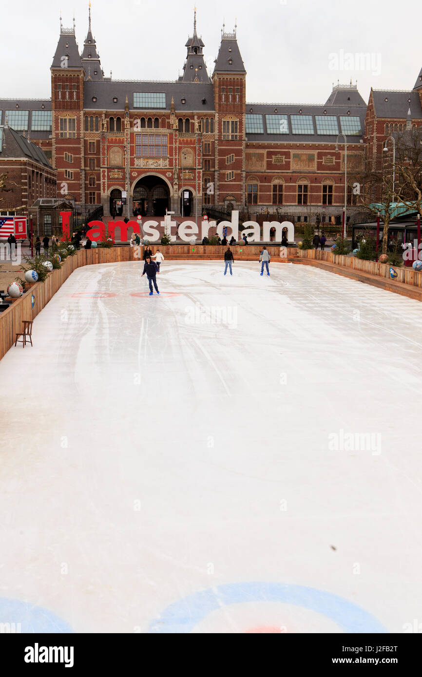 A temporary ice rink set up in front of the world famous Rijksmuseum in ...
