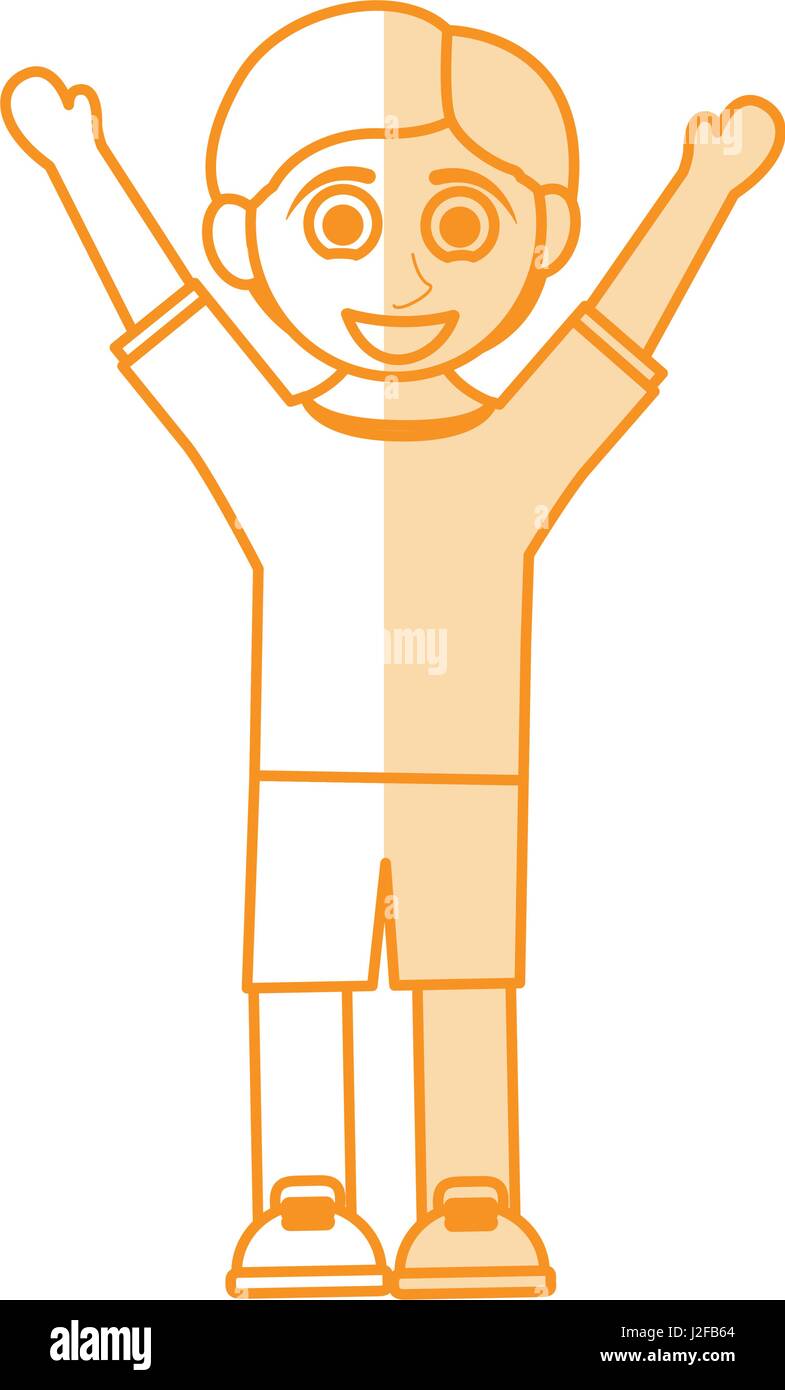 orange silhouette shading caricature boy with open arms up Stock Vector ...