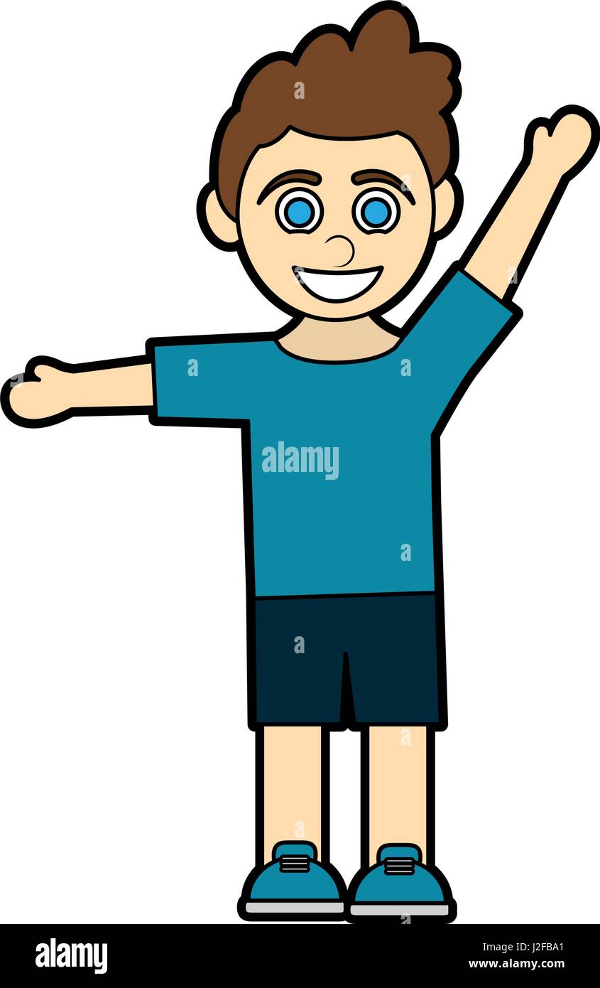 colorful silhouette cartoon curly hair boy with open arms up Stock ...