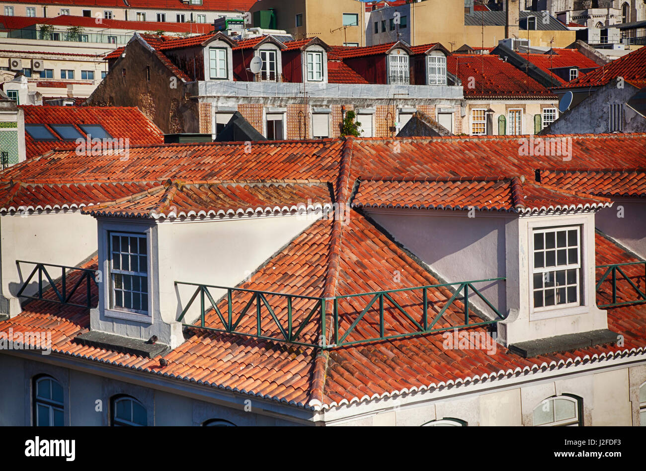 Portugal, Lisbon, Red rooftops in the Baixa part of Lisbon Stock Photo ...