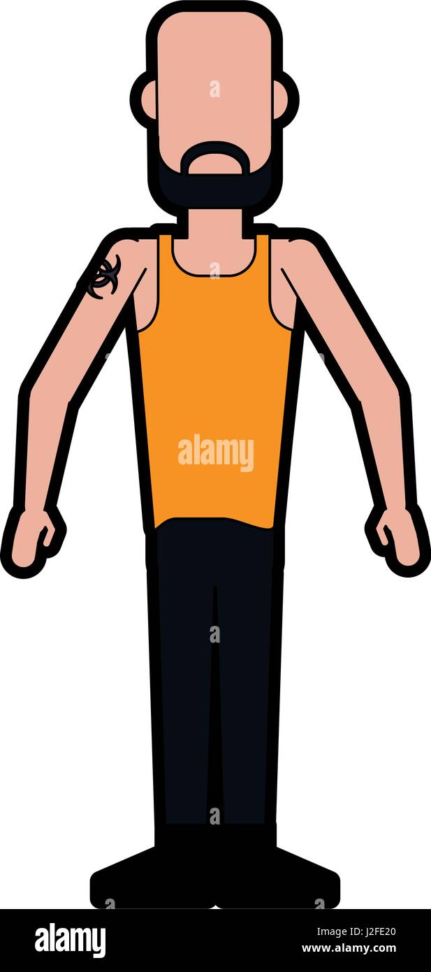 Faceless Bald Man With Beard And Tattoo On Shoulder Icon Image Stock