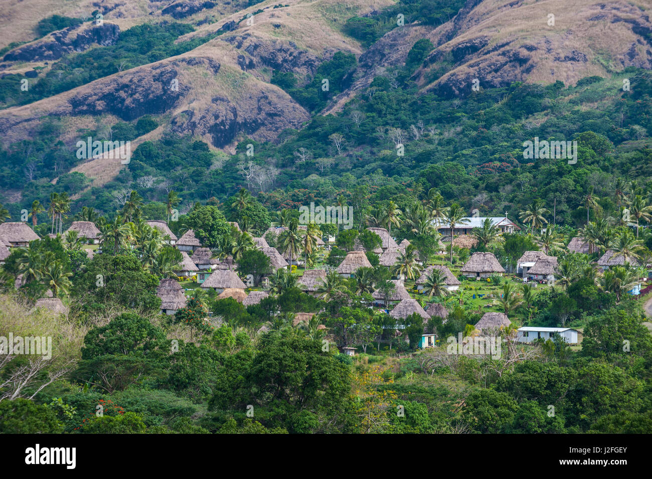 Traditional village of Navala in the Ba Highlands of Viti Levu, Fiji ...