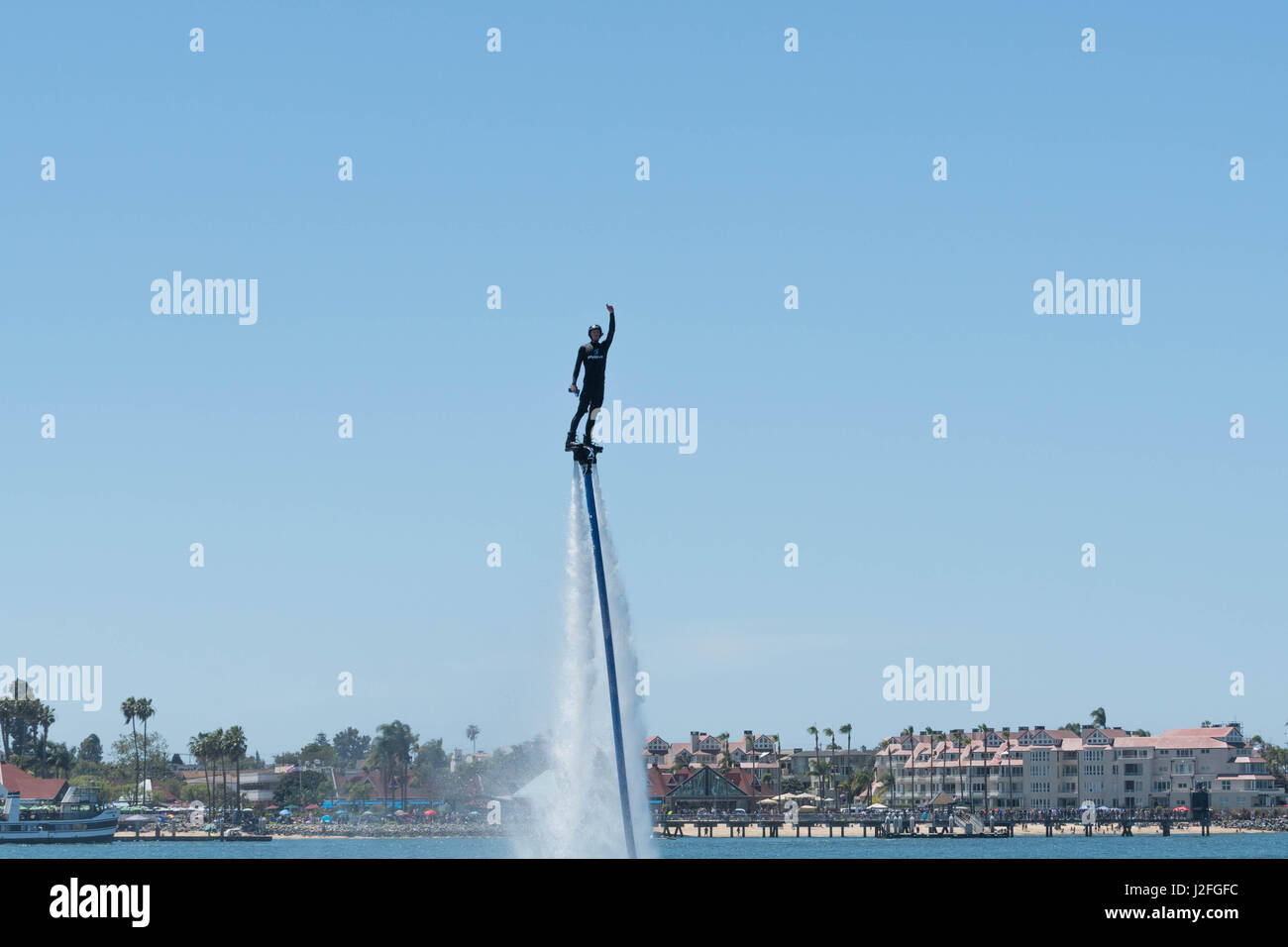 San Diego, USA - April 16, 2017: Flyboard show during the Red Bull Air ...