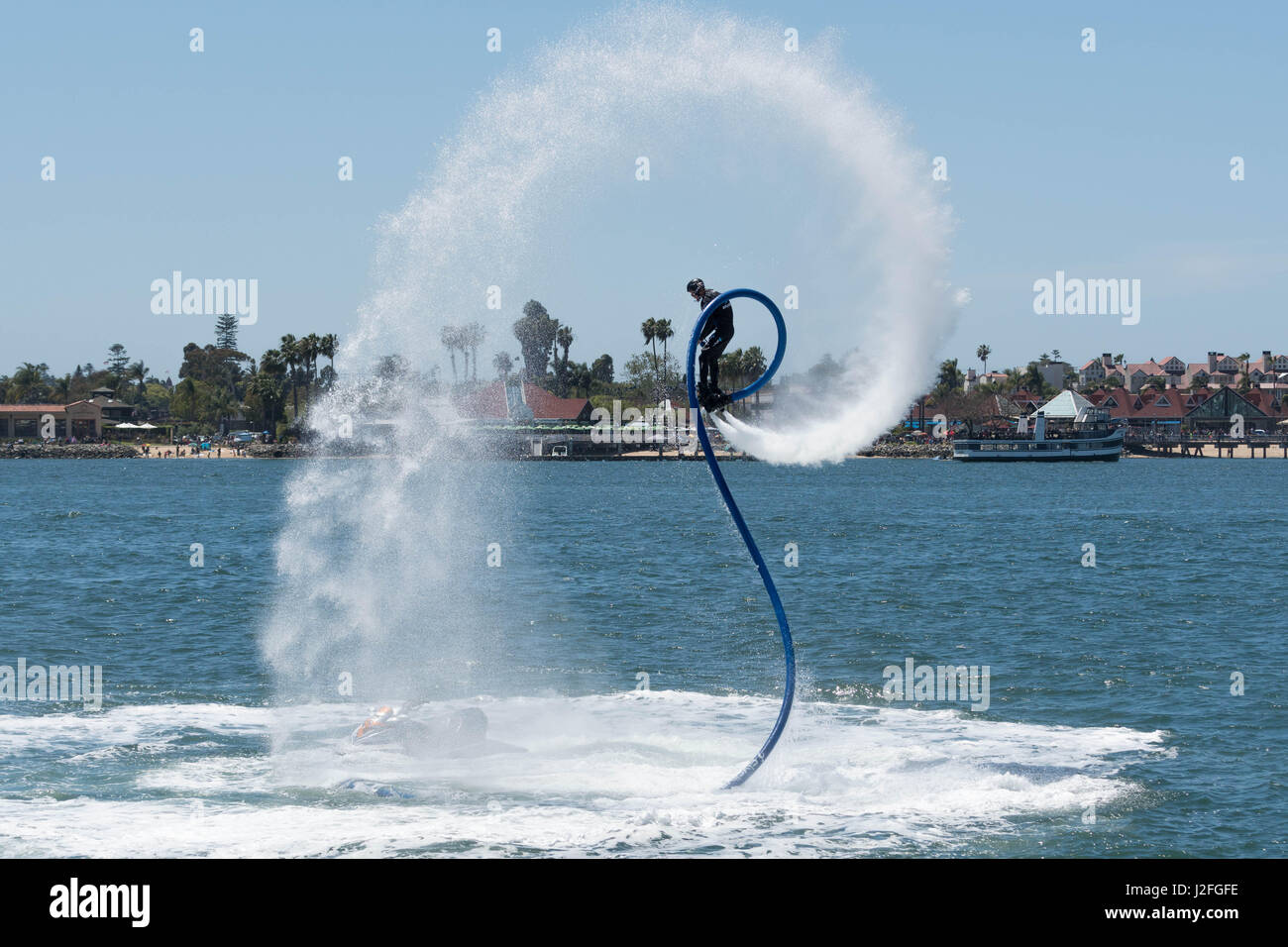 San Diego, USA - April 16, 2017: Flyboard show during the Red Bull Air ...