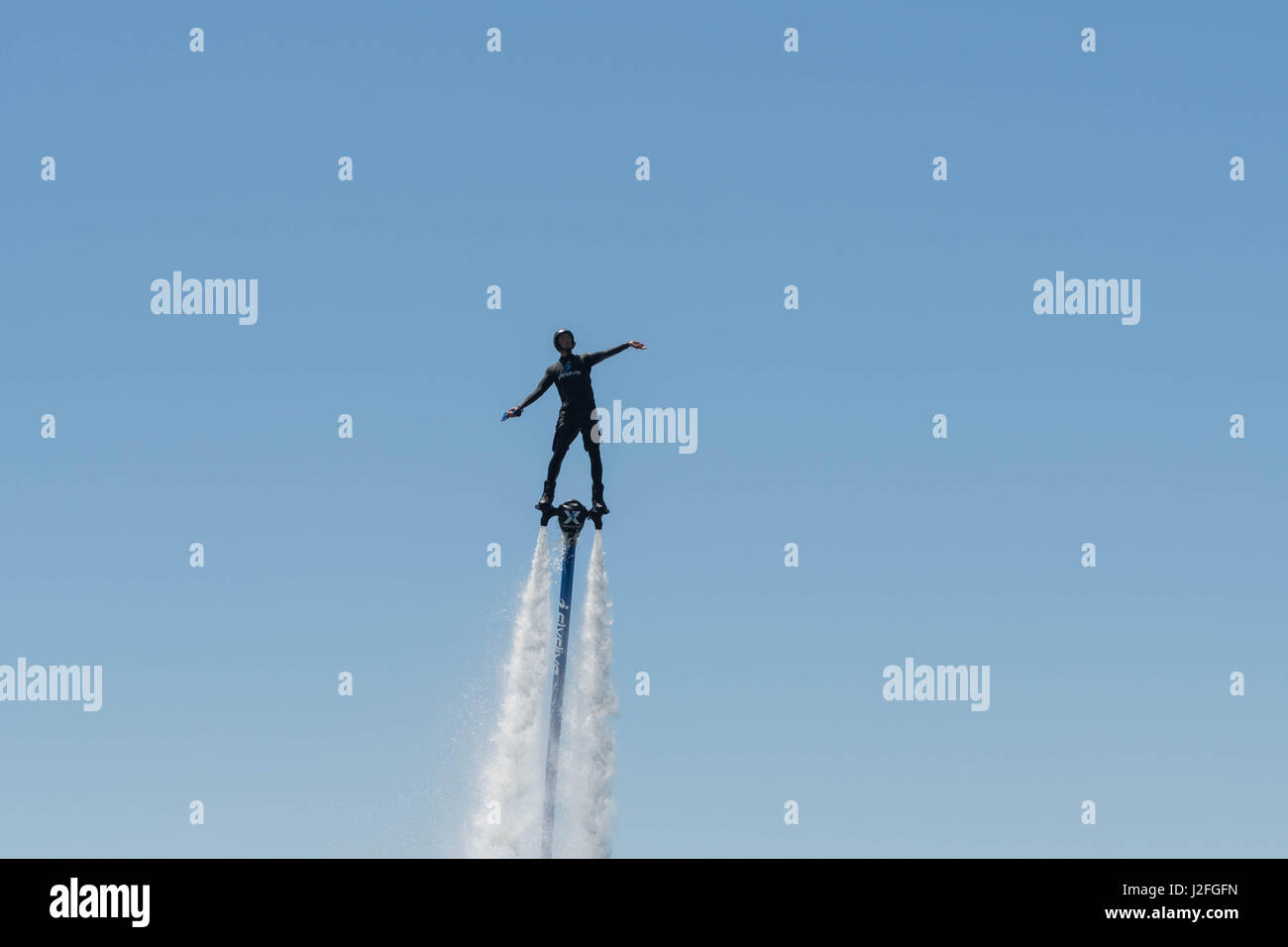 San Diego, USA - April 16, 2017: Flyboard show during the Red Bull Air ...