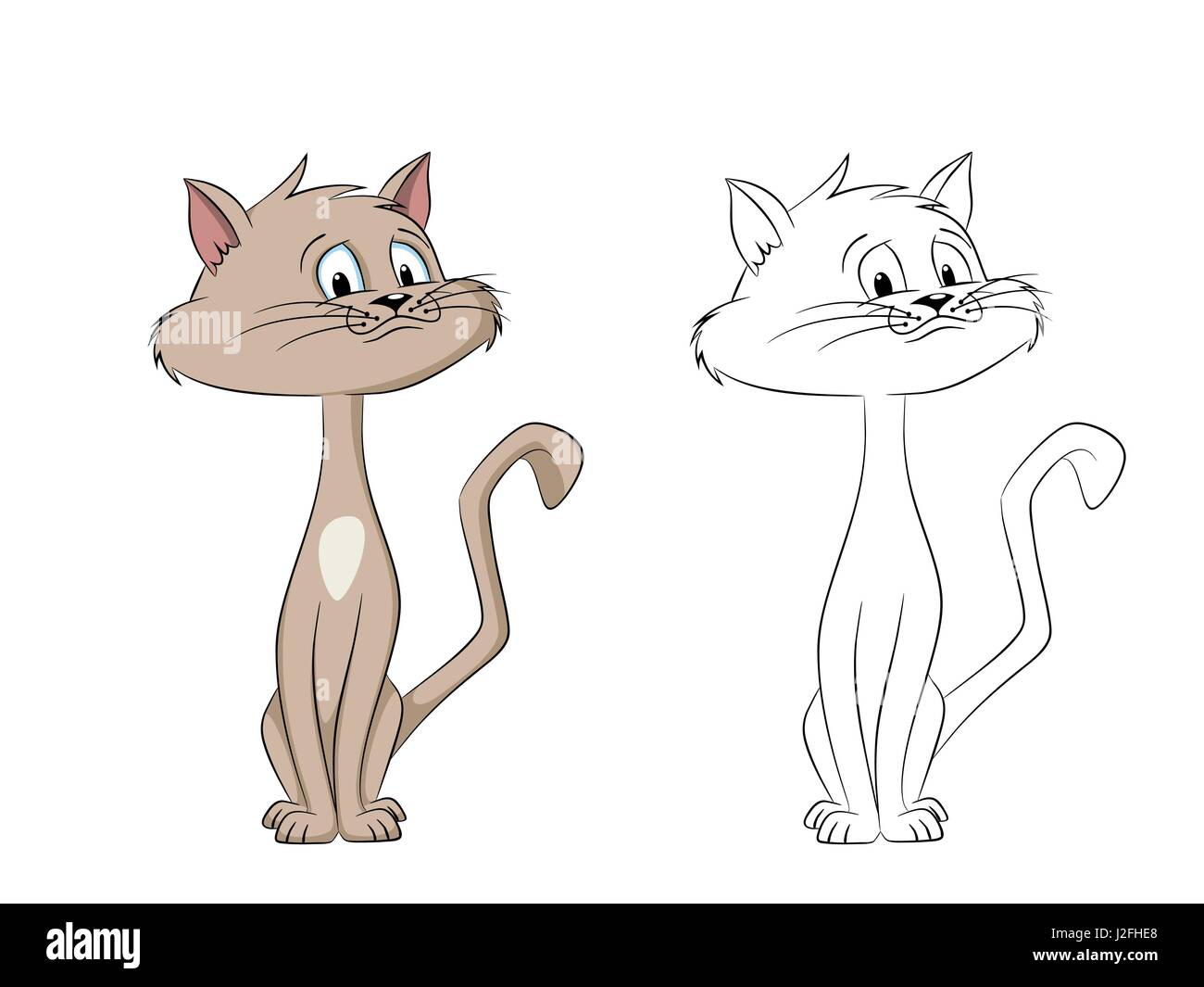 Illustration of a cute cat, painted and contour Stock Vector Image ...