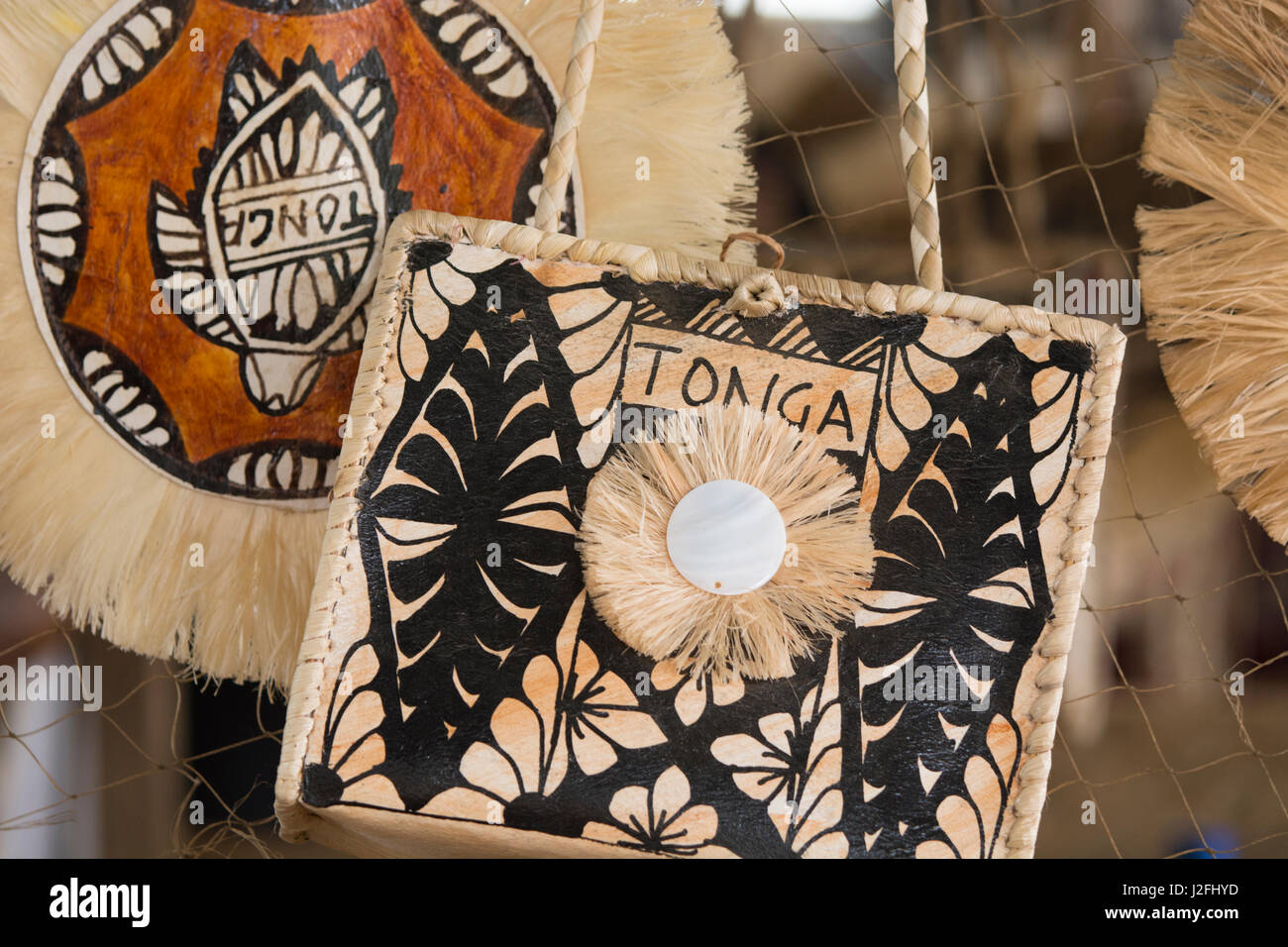 Kingdom of Tonga, Vava'u Islands, Neiafu. Hand painted tapa cloth ...