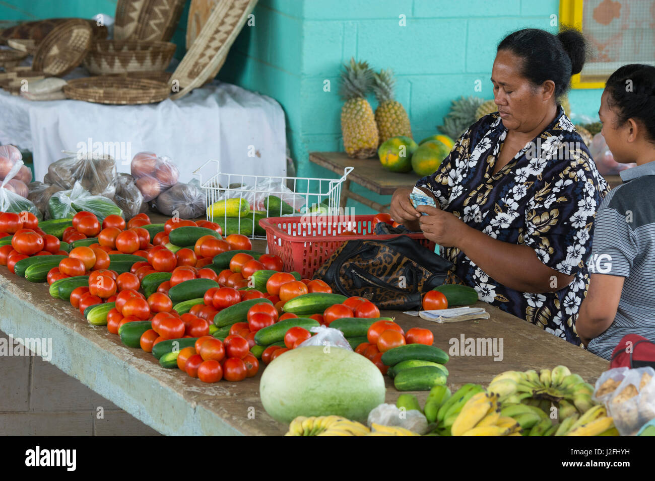 Kingdom of Tonga, Vava'u Islands, Neiafu. Local produce market ...