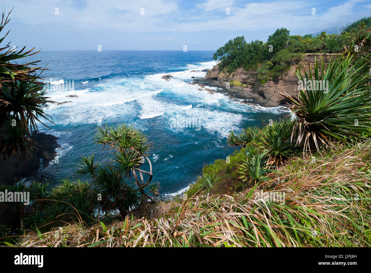 Overlook over Shark Bay below Volcano Yasur, Island of Tanna, Vanuatu ...