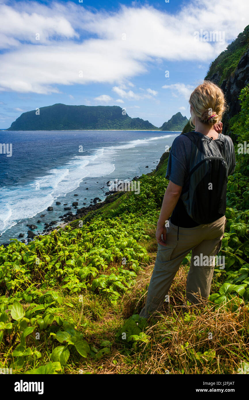 Woman trekking on Ofu Island, Manu'a island group, American Samoa ...