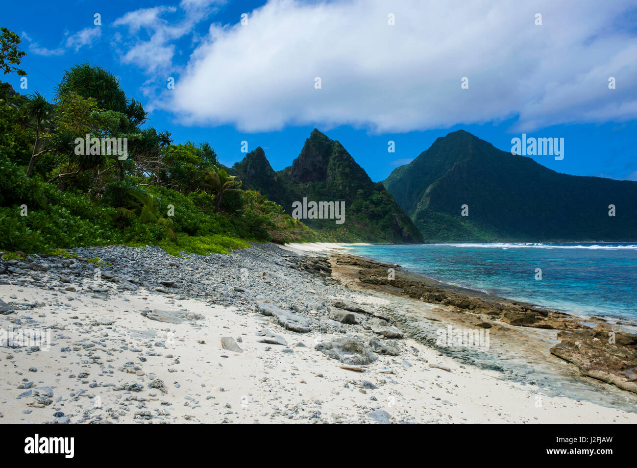 White sand beach at Ofu Island, Manu'a island group, American Samoa ...