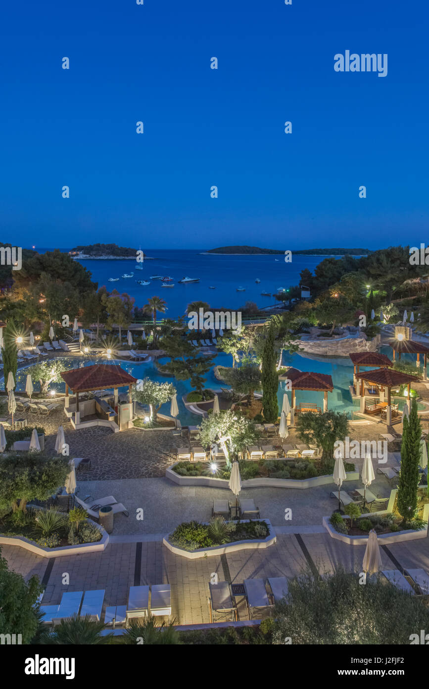 Croatia, Dalmatia, Hvar, Amfora Hvar Grand Beach Resort at Twilight ...