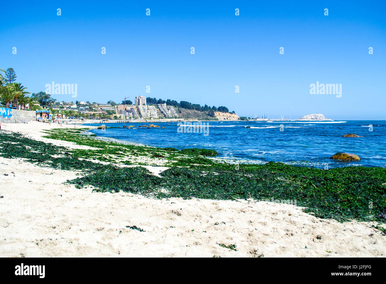 Wide view of seashore in Algarrobo Chile Stock Photo - Alamy