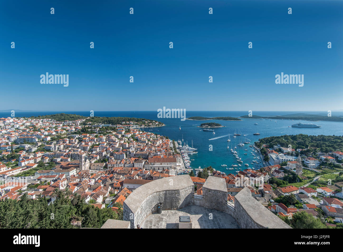 Croatia, Dalmatia, Hvar, Looking Down on Hvar Town and Castle From Hvar ...